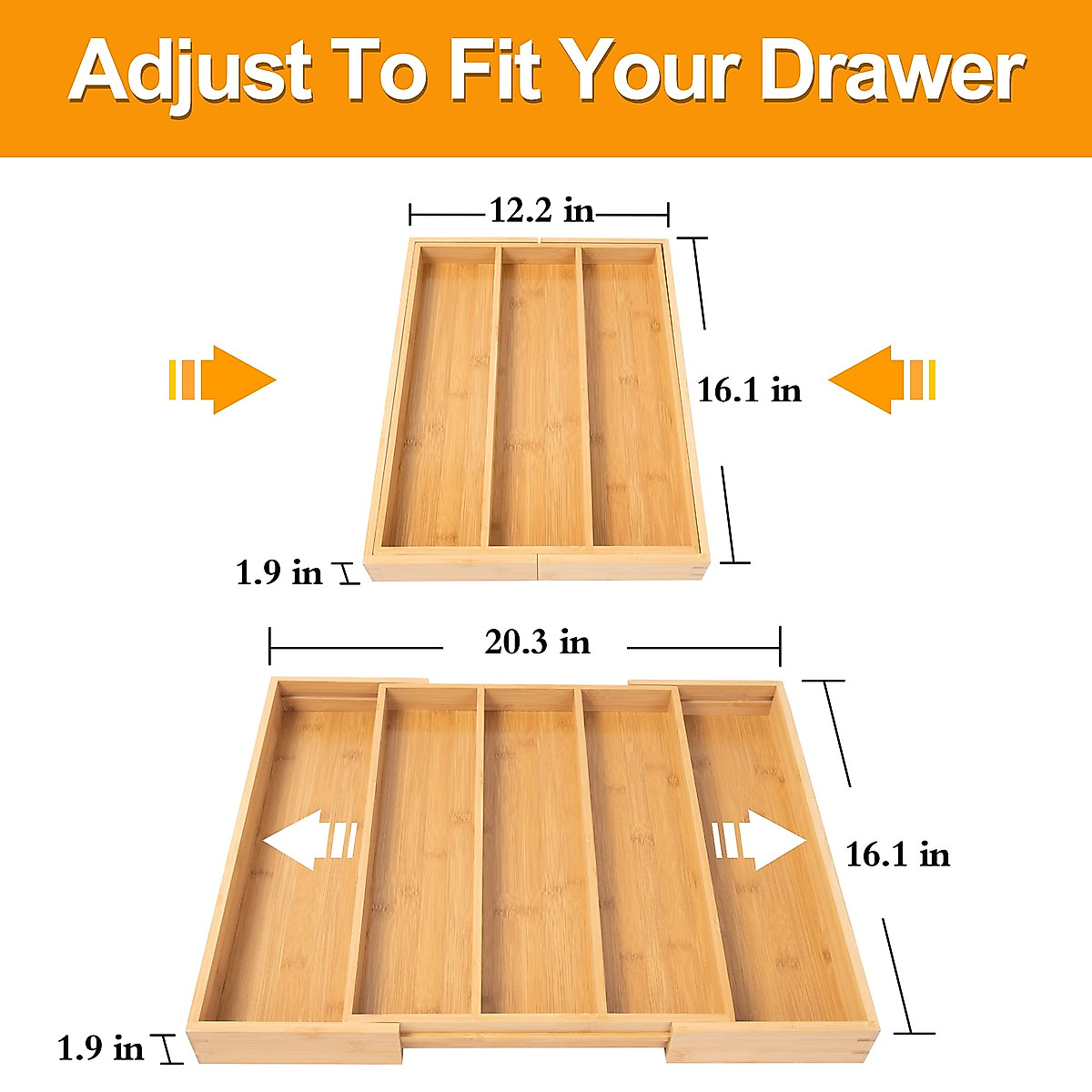 oridom Bamboo Silverware Organizer, Expandable Kitchen Drawer Organizer, Multi-Purpose Storage for Utensil Organizer, Large Capacity Cutlery Organizer in Drawer