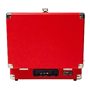 VICTOR Metro 3-Speed Portable Suitcase Turntable Record Player with Dual Bluetooth in & Out and Built-in Stereo Speakers, Red