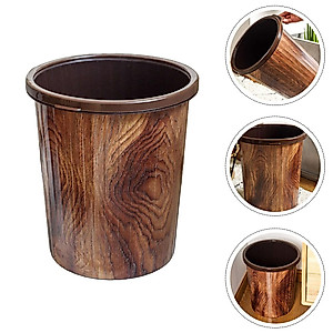 HOLIDYOYO Plastic Trash Can 10L Imitation Wood Grain Trash Can Decorative Round Wastebasket Open Top Garbage Container Bin for Bathrooms Kitchen Bedroom Home Office Brown