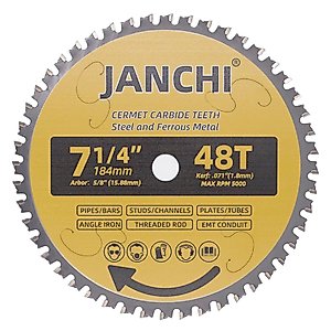 7-1/4 Inch 48T Cermet Carbide Circular Saw Blade for Dry Cuts Variety of Mild Steel Profiles Pipe,Steel Studs,Channel,Angle Iron,Plates,Bars,Tubes,EMT Conduit,Thread Rod with 5/8" Arbor