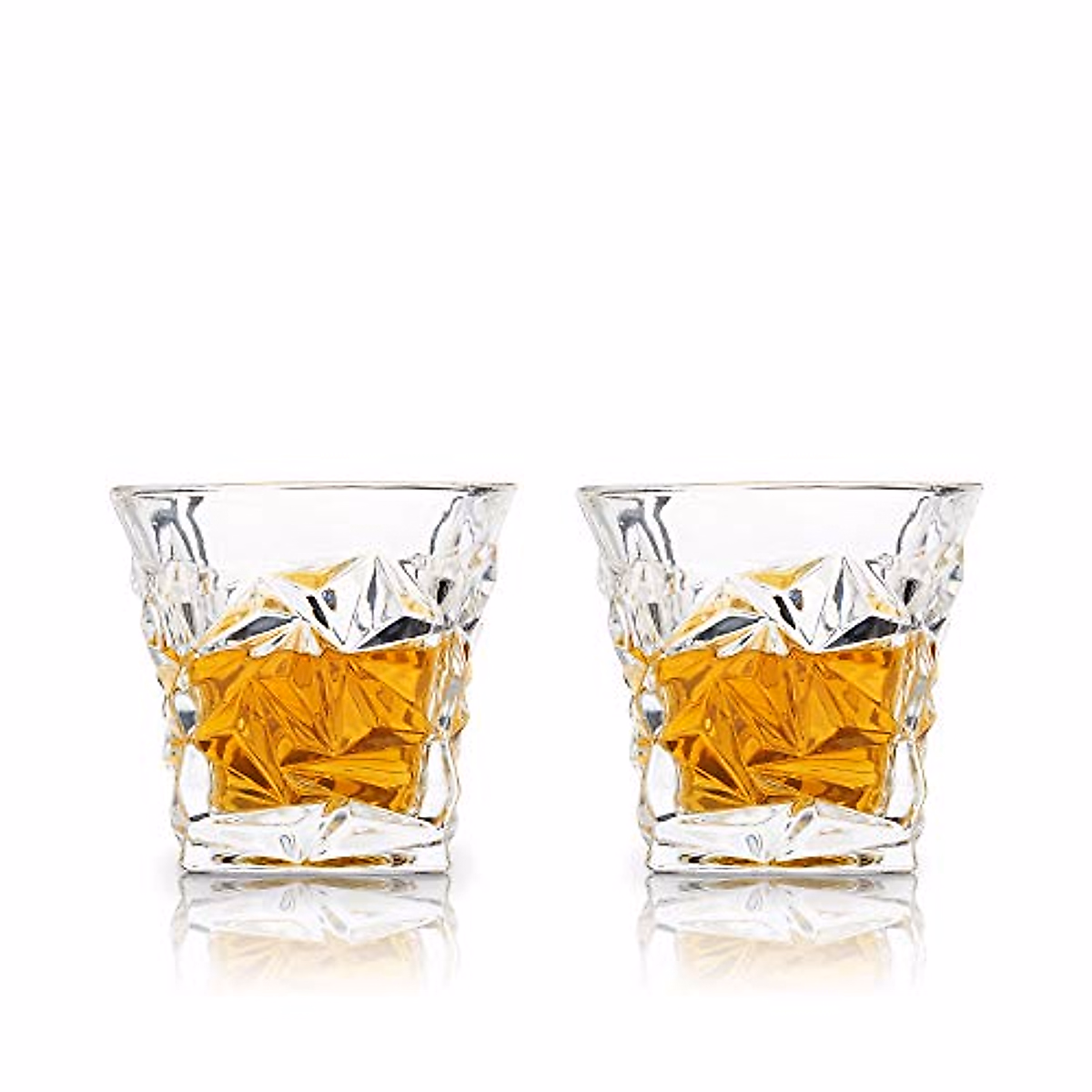 Viski Gem Crystal Whiskey Tumblers Set of 2, Lead-Free Premium Crystal Clear Glass, Striking Lowball Cocktail Glasses, Scotch Glass Gift Set, 10 oz