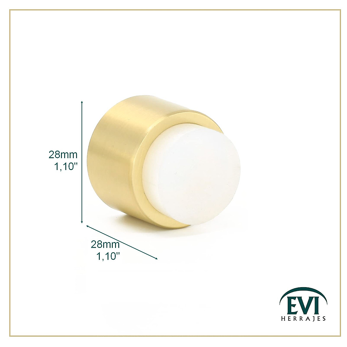 EVI | Wall Adhesive Doorstop | 1.1'' X 1.1'' | White Rubber | Brass Finished Matte | Great Adherence | 100% Functional | Mod. 198/28