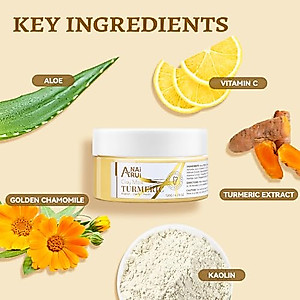 ANAI RUI Turmeric Vitamin C Face Mask for Dark Spots, Kaolin Clay Mask with Vitamin C E and Aloe, Skin Care Turmeric Clay Mask for Acne & Refineing Pores, Smooth & Radiant Skin, 4.23 OZ