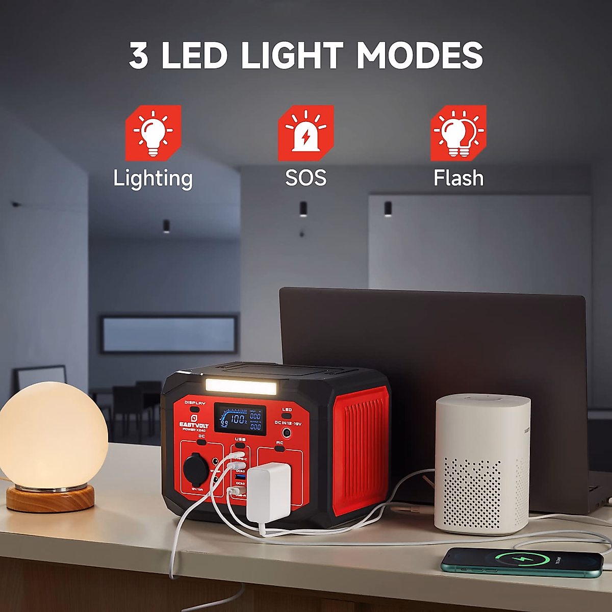 Eastvolt Portable Power Station 240W, 201.6Wh/56000mAh Lithium-Ion Battery with 110V AC Outlet, Solar Generator (Solar Panel Optional) for Emergencies Home and Outdoor Camping