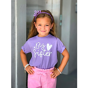 Olive Loves Apple Cursive Big Sister Hearts Sibling Reveal T-Shirt for Baby and Toddler Girls Sibling Outfits Mauve Shirt