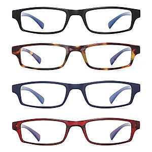 Loycco 4 Pack Rectangle Narrow Reading Glasses Blue Light Blocking Women Men Lightweight Compact Readers Computer Eyeglasses 2.5