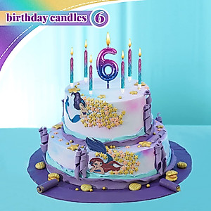 Landhoow 2.36 Inch Birthday Candles Purple to Blue Gradient Candle with 12 Pcs Gradient Spiral Candle for Baby Birthday Cake Topper Anniversary Wedding Party Decor (Number 6)