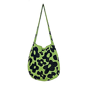 Women Aesthetics Crossbody Bag Crochet Fairycore Flower Bag Y2K Trendy Shopping Bag Knitted Tote Shoulder Bag (Dark green)