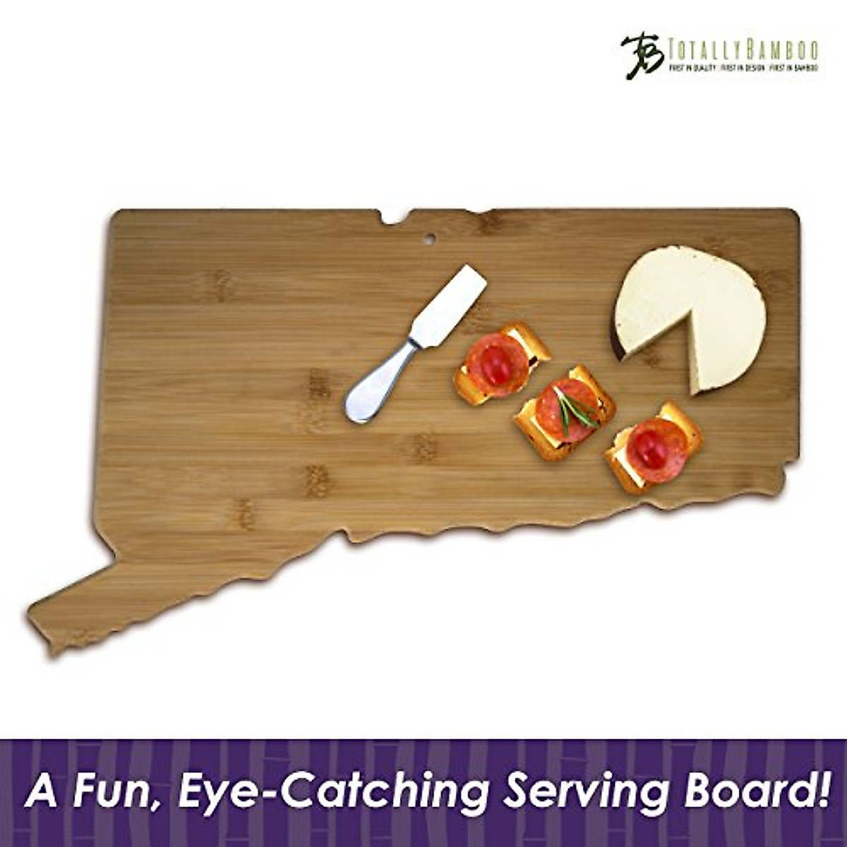 Totally Bamboo Connecticut State Shaped Serving & Cutting Board, Natural Bamboo
