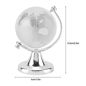 Clear Crystal Sphere, 6.5x4cm Mini Round Earth Globe World Map Ball with Metal Stand Decor Crystal Glass Ball Decorative(Sliver)
