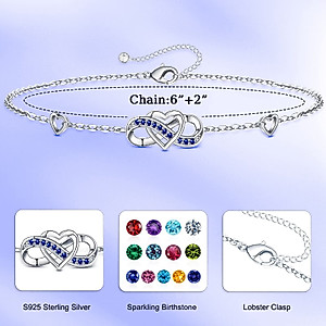 Memorjew Birthstone Bracelet for Women - 925 Sterling Silver Bracelet Gifts for Women, September Sapphire Birthstone Bracelet Charms Gifts Anniversary Mothers Day Birthday Gifts for Women