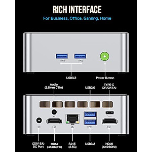GMKtec Mini PC Intel i5-12450H(Turbo 4.4 GHz) 32GB DDR4 1TB M.2 NVMe SSD, Windows 11 Pro Mini Computers, USB 3.2, Type-C/WiFi 6, BT5.2, RJ45 2.5G/ 4K Triple Display Desktop PC