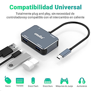 atolla USB C Hub – Aluminum 4-in-1 USB C Adapter with 3 USB 3.0 Ports & 60W Power Delivery Port for MacBook Pro/Air, iPad Pro, Chromebook, Dell and More