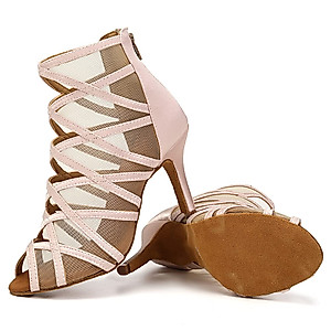 TINRYMX Women's Latin Dance Shoes Open Toe Salsa Performance Ballrooom Tango Dance Shoes,L445-Pink-8.5CM,5.5(M) US