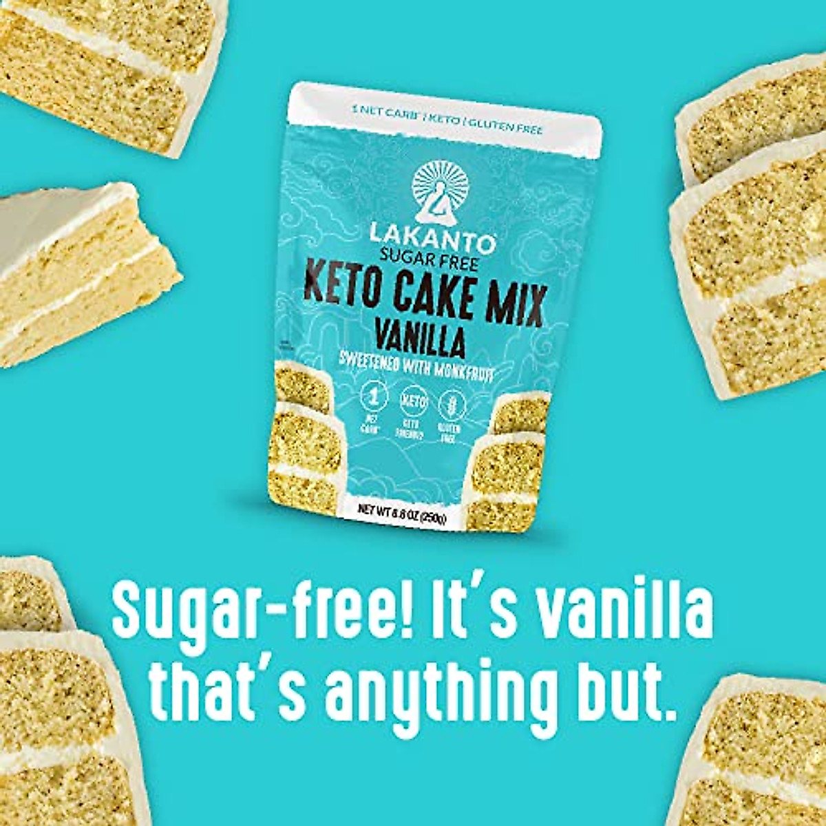 Lakanto Sugar Free Keto Cake Mix - Sweetened with Monk Fruit, Gluten Free, 1 Net Carb, Keto Diet Friendly, Delicious - Vanilla