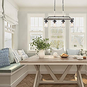 LOG BARN Rustic Mason Jar Lights, Farmhouse Chandelier Metal Finish with Glass Shades, Linear Hanging Pendant for Kitchen Island, Dining Room
