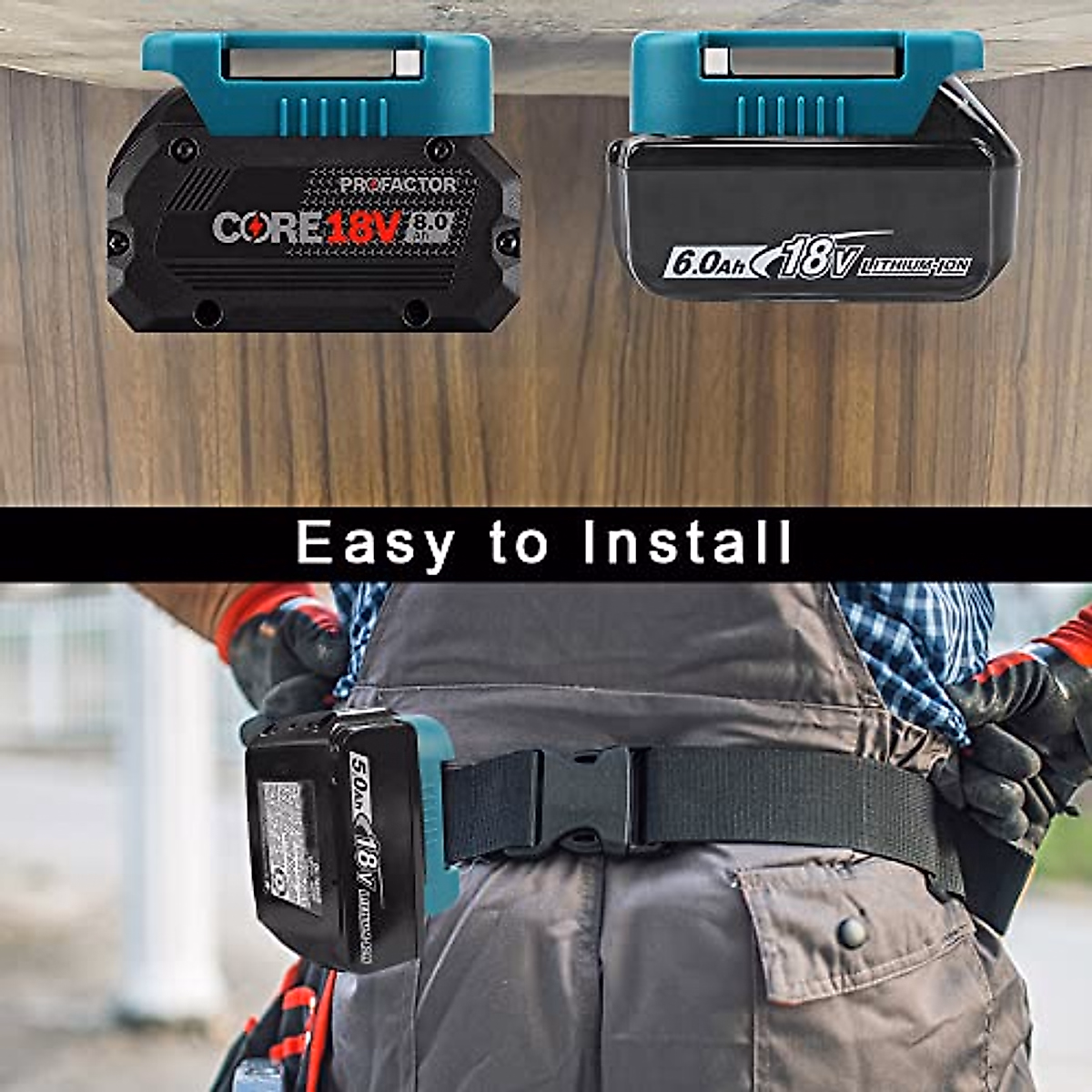 ZLWAWAOL 8 Pack Battery Holder Wall Mount Battery Storage Rack Compatible with Makita/Bosch 18V Lithium Ion Tool Battery BL1860 BL1850 BAT609,（8-Pack Case Blue）