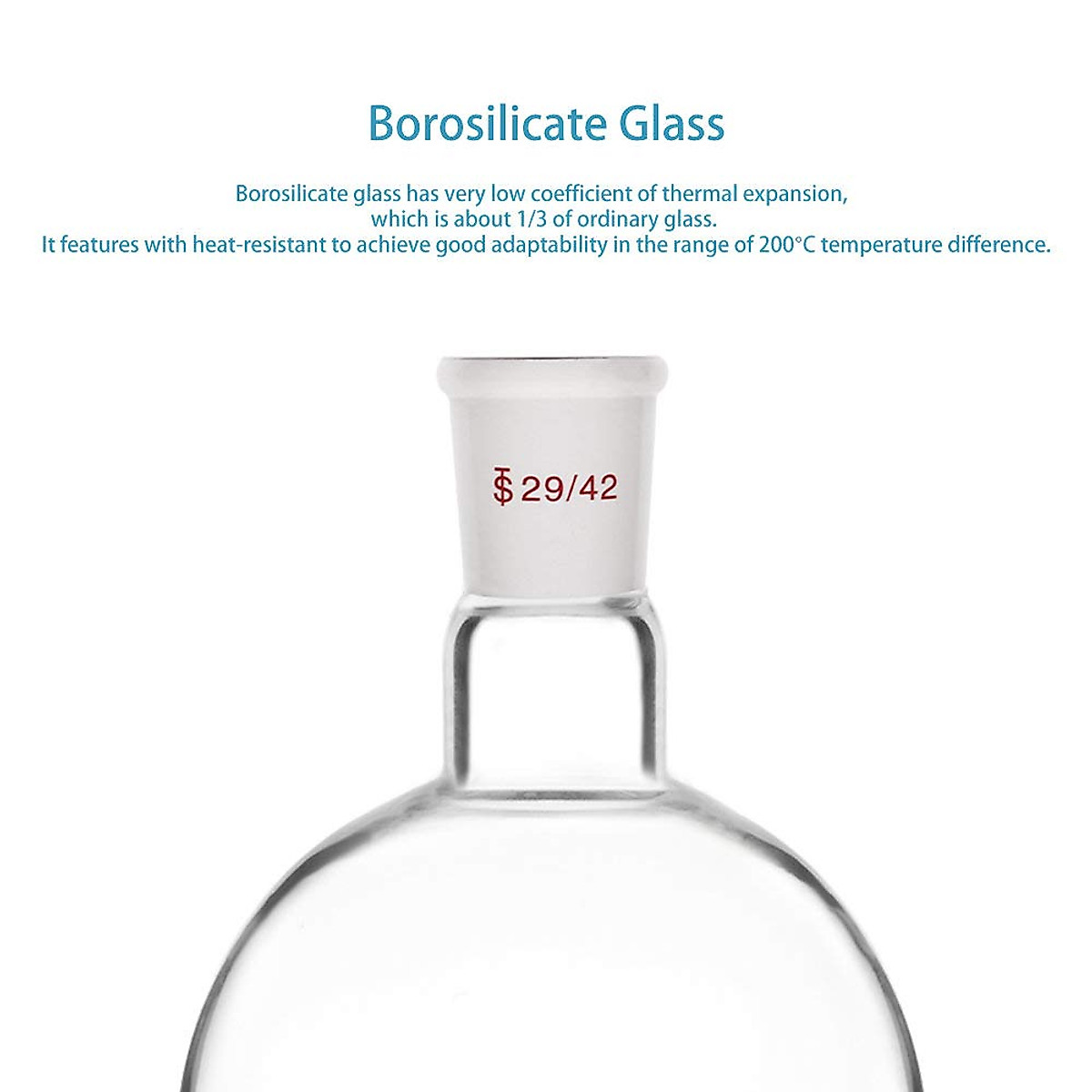stonylab Heavy Wall Single Neck Borosilicate Glass Flat Bottom Boiling Flask, with 29/42 Standard Taper Outer Joint, 2000ml