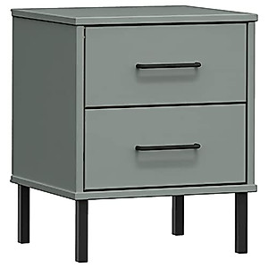 GOLINPEILO Wooden Bedside Cabinet with Metal Legs and 2 Drawers, Solid Wood NightStand End Side Table for Home Office, Gray 15.7"x13.8"x19.1"(B)
