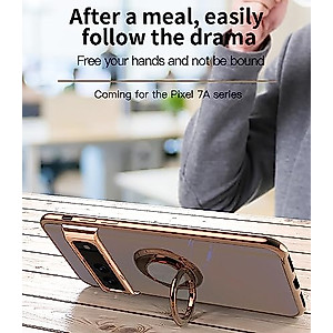 ZOEVEES for Google Pixel 7A Case with Screen Protector and Camera Protector, Built-in 360° Ring Holder Magnetic Stand, Luxury Electroplated Plating Edge Shockproof Protective Phone Cover, Pink