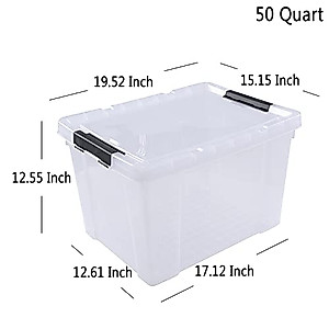Obstnny 4 Pack Huge Storage Bin with Wheels, 50 Quart Latching Box, Clear
