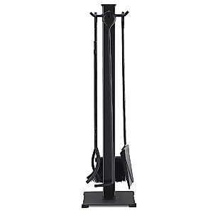 Tangkula 5 Pieces Fireplace Tools, Modern Contemporary Chimney Fireplaces Hearth Accessories,Includes Wrought Iron Tong Poker Base Shovel Brush, Indoor Outdoor Tools for Fireplace Black