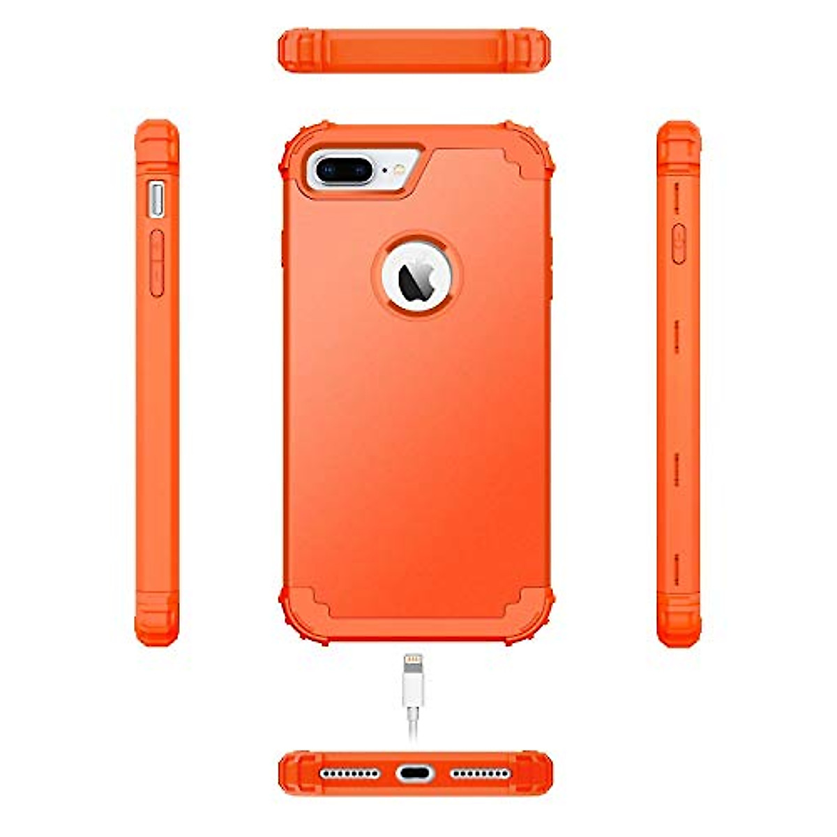 BENTOBEN Case for iPhone 8 Plus, iPhone 7 Plus Case, 3 in 1 Hybrid Hard Plastic Soft Rubber Heavy Duty Rugged Bumper Shockproof Full-Body Protective Phone Cover for iPhone 8 Plus/7 Plus, Coral Orange