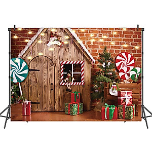 LTLYH 7X5ft Christmas Photo Backdrop Christmas Wooden House Candy Tree Photoshoot Background for Kids Portrait Photo Studio Booth Photographer Props Backdrop 119