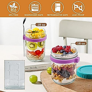 ZIJUND Overnight Oats Containers with Lid and Spoon, 16 oz & 10 oz Glass Mason Overnight Oats Jars, 2 Large & 2 Small Family Sharing, Airtight Jars for Salad, Cereal, Fruit (10 Pack)
