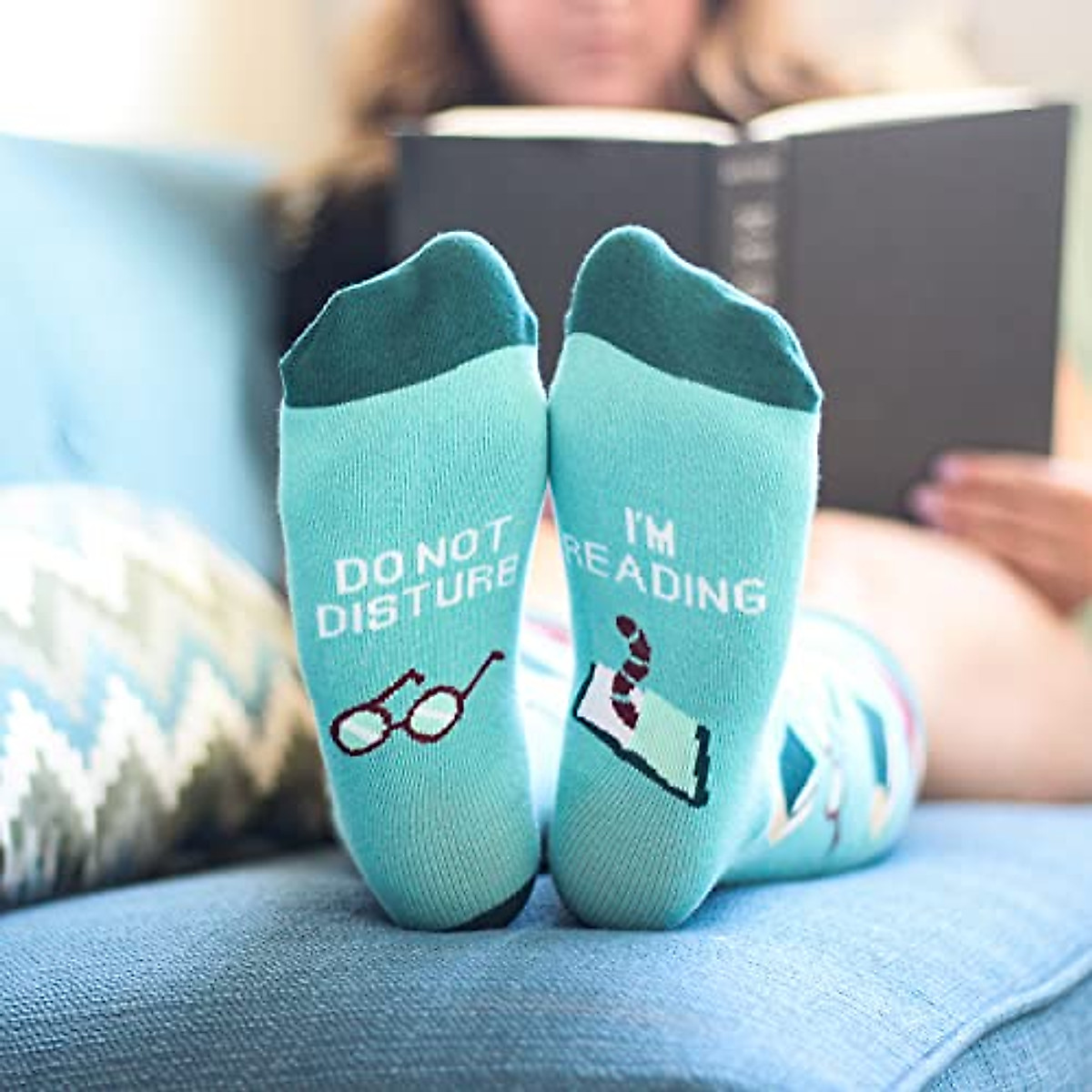 Lavley Do Not Disturb I'm Reading Socks - Funny Gift for Book Readers - Unisex for Men and Women