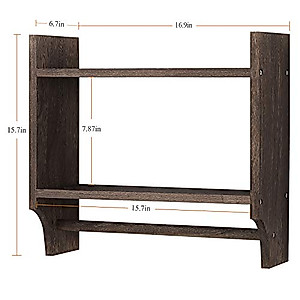 BTY 2-Tier Wood Towel Rack, Bathroom Shelf Wall Mounted, Wood Storage Organizer Holder with Hanging Towel Bar, Farmhouse Torched Towel Rack with Shelf for Home, Bathroom - Rustic Brown