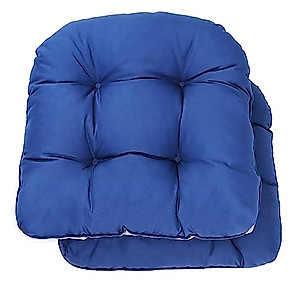 EAIMi Outdoor Chair Cushions - Waterproof Tufted Seat Cushions for Patio Furniture Set of 2 - U Shaped Memory Foam Overstuffed Patio Cushions for Wicker Chair with Round Corner 19"x19"x5", Navy