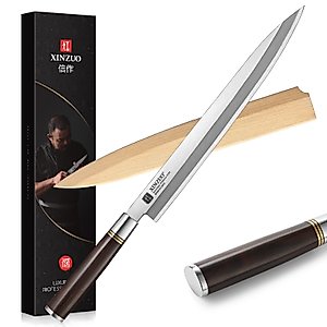 XINZUO 12 Inch Sashimi Knife X7Cr17MoV Forged Steel,Traditional Japanese Crafts Yanagiba Filleting Knife,Single-edged Blade,Professional Chef Sushi Knife-Ebony Wood Handle-Betula Wooden Sheath