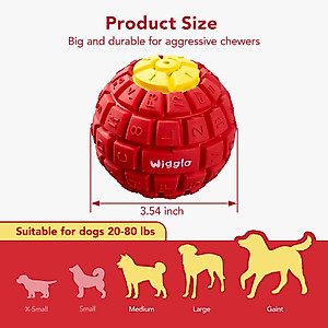 Wigglo Tough Durable Dog Ball Toy for Aggressive Chewers, Natural Rubber Dog Toy for Large/Medium Dogs, 3.5" Diameter Dog Ball Chew Toy, Helps with Dog Separation Anxiety, Dishwasher Safe, Red