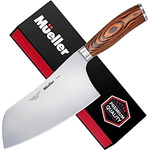 Mueller 7-inch Cleaver Knife, Vegetable Meat Chinese Chef’s Knife, German Stainless Steel with Ergonomic Pakkawood Handle, for Home Kitchen and Restaurant, Valentines Day Gifts for Him