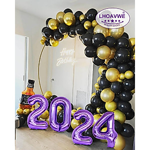 Gaint 40 Inch Purple 2024 Number Balloons 2024 Purple Balloons for 2024 New Year Eve Festival Graduation Party Decorations Supplies