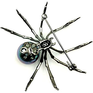 Parts Express Victorian Style Mother of Pearl Body and Micro Pave Spider Brooches Pins Silver Tone Goth Accessories Pins for Backpacks Aesthetic Brooch (black)