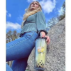 24 oz Reusable Boba Cup Smoothie Tumbler with Resealable Lid Plug, Double Wall Insulated, Boba Tea Kit, Leakproof Bubble Tea Cup, Reusable Boba Straw for Boba Pearls, Bubble Tea Kit, Boba Kit (Black)