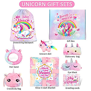 SRIZIAN Unicorn Gift Set for Girls Age 3,4,5,6,7,8,9,10,11,12, Birthday Gifts for Girls, Thanksgiving Day Gifts for Girls,Christmas Gfits for Girls Glow in Dark Blanket