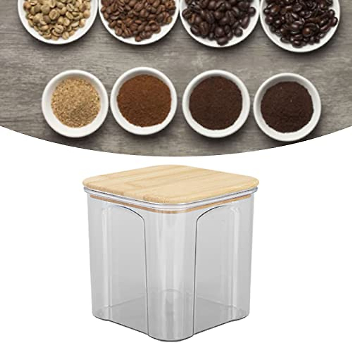 Yctze Airtight Food Storage Container with Bamboo Lid - Clear Jar for Noodles, Flour, Rice, Tea, Coffee Beans (900ml)