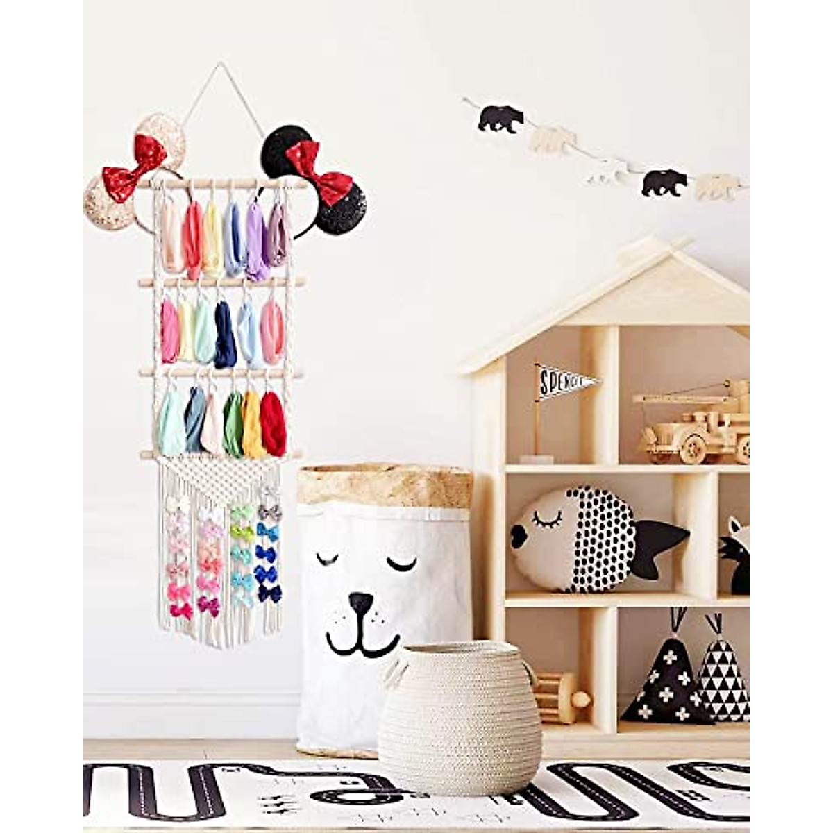 DRGACPGE Baby Girl Hair Accessories Hair clip headband hairband hanging storage rack, pure hand-woven storage rack, bohemian home wall decor style
