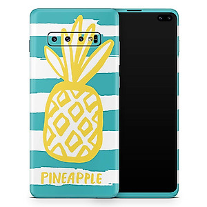 DesignSkinz Striped Mint and Gold Pineapple Protective Vinyl Decal Wrap Skin Cover Compatible with The Samsung Galaxy S20 (Screen Trim & Back Glass Skin)