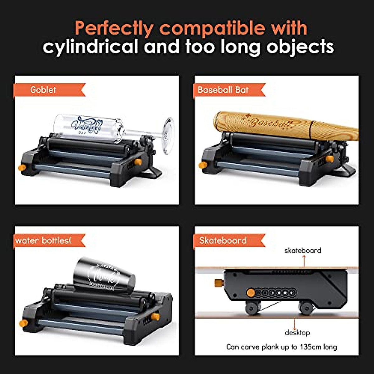 JICCODA Laser Rotary Roller for Laser Engraver,Laser Rotary Attachment Y-axis 360° Rotation for Engraving Cylindrical Objects of Different Sizes and Longer Objects.7 Position Adjustment.