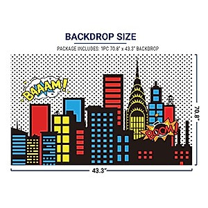 Allenjoy Superhero Themed Backdrops Super City Skyline Buildings Children Birthday Supplies Favors Decorations Photography Party Event Banner Photo Studio Booth Background Baby Shower