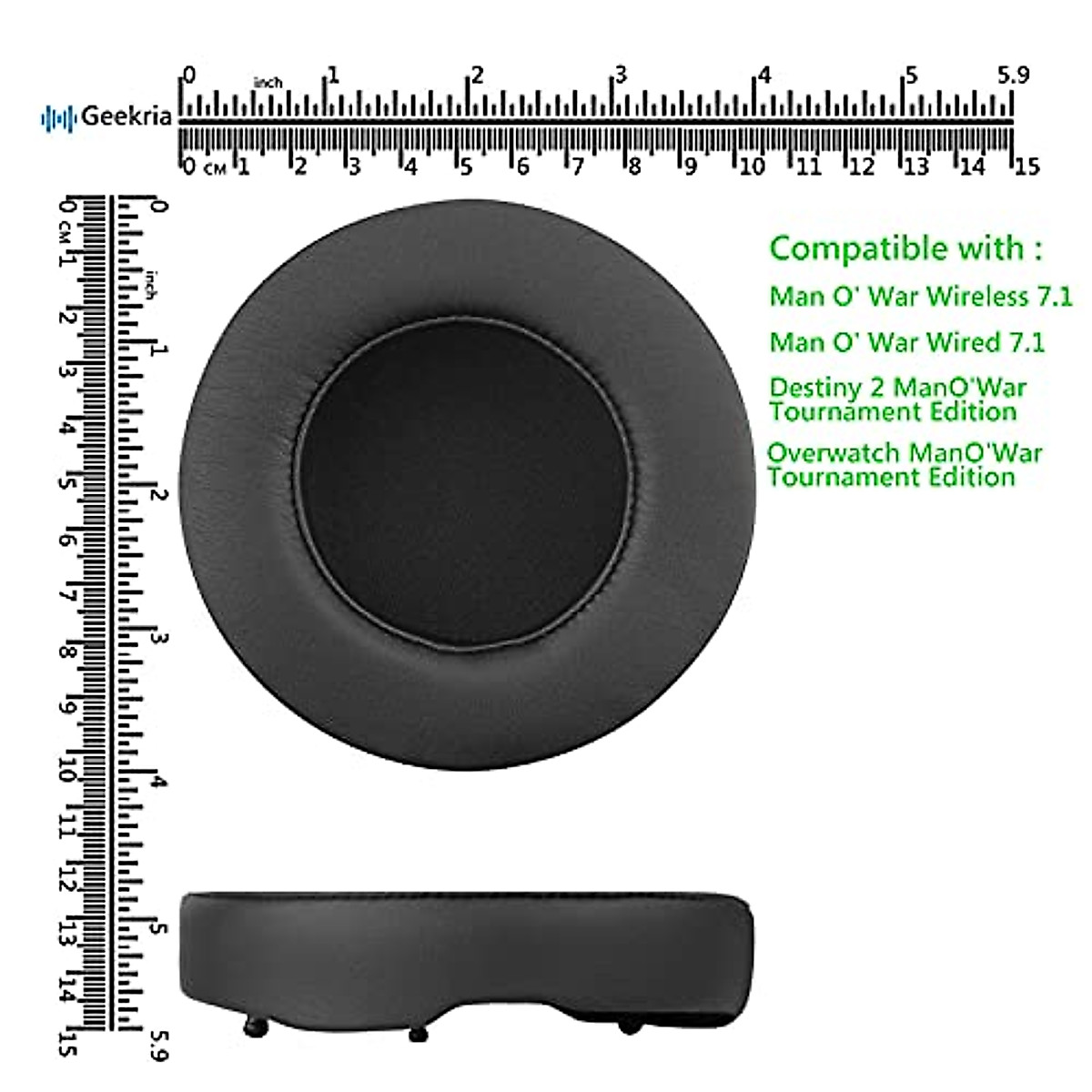 Geekria QuickFit Replacement Ear Pads for Razer Man O' War 7.1 Wireless/Wired, Destiny 2 / Overwatch Tournament Edition Gaming Headphones Earpads, Headset Ear Cushion (Black)