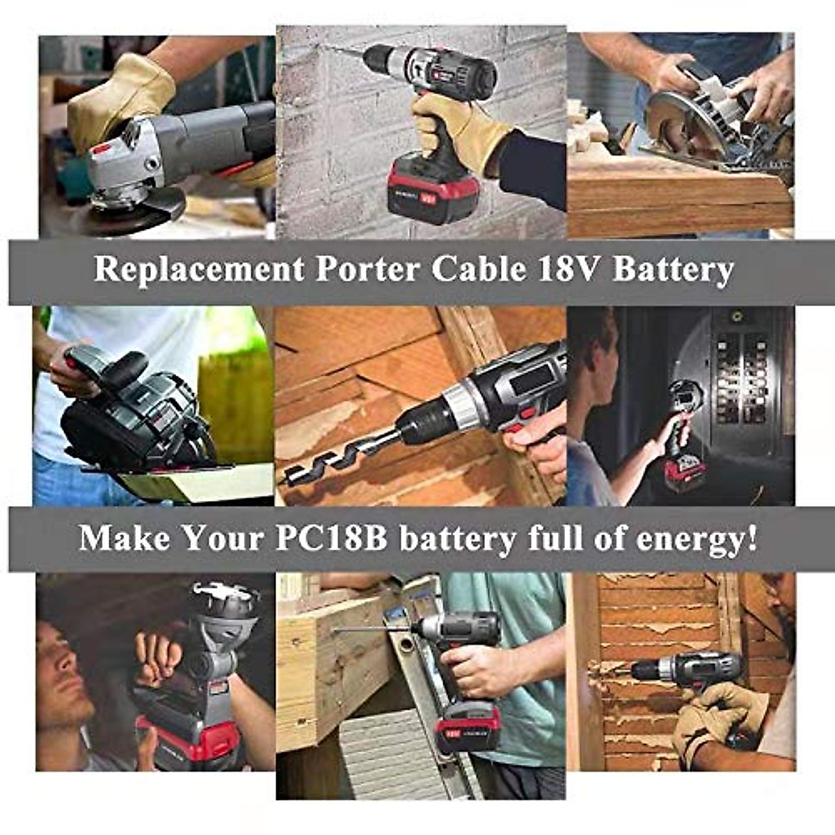 Cell9102 Replacement Porter Cable 18V Battery and Charger Starter Kit， PC18B Lithium Battery and Charger PCXMVC Compatible with Porter Cable 18V Cordless Power Tools,Capacity Output 2.0Ah