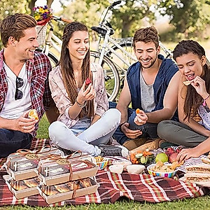 60 Pack Paper Charcuterie Boxes with Clear Secure Lids, 7.5 Inches Brown Bakery Boxes with 2 Rolls of Ribbon, Long Disposable Food Containers Treat Boxes for Macaroon, Cookies, Strawberry Dessert