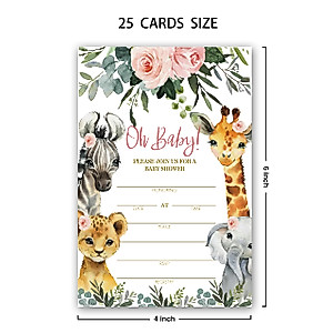 Safari Baby Shower Invitation Set, Fill In Invites Cards, Books For Baby, Thank You, Diaper Raffle, Oh Baby, Each Design 25 Cards & Envelopes (Total 100 Cards) – (bb002-taozhuang)