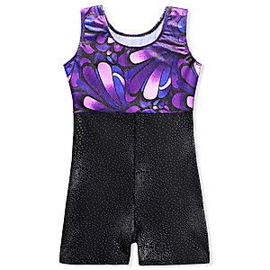 Girls Biketards Gymnastics Shorts for Girls 4t 5t Sparkle Butterfly Flowers Pattern Sleeveless Biketards Hotpink Black (Purple, 110(4-5 years old))