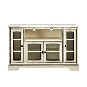 Walker Edison Traditional Wood TV Stand for TV's up to 56" Living Room Storage Flat Screen Universal TV Console Living Room Shelves Entertainment Center, 52 Inch, White